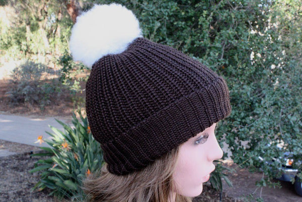 100% Alpaca Pom-Pom Channel Beanie Hat | Choice Alpaca Products